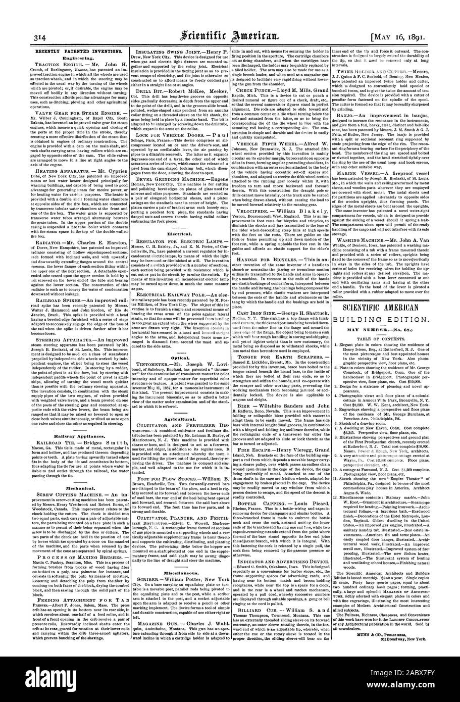 MAY 16 1891. RECENTLY PATENTED INVENTIONS. Engineering. Railway ...
