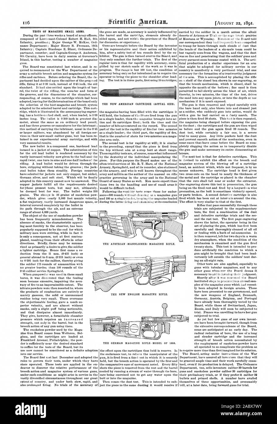 TESTS OF MAGAZINE SMALL ARMS. THE NEW AMERICAN CARTRIDGE (ACTUAL SIZE ...