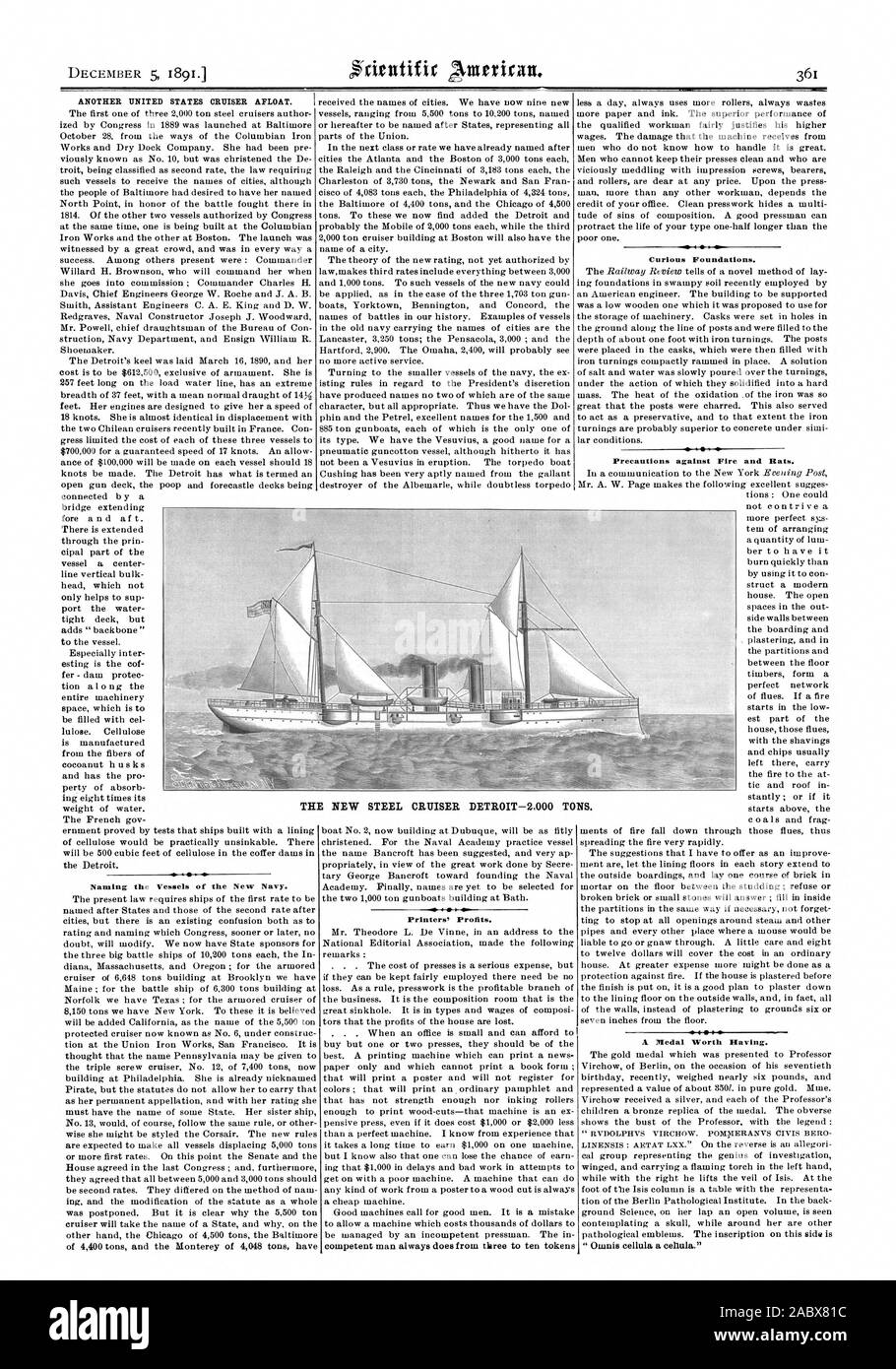 Naming the Vessels of the New Navy. Printers' Profits. Curious ...