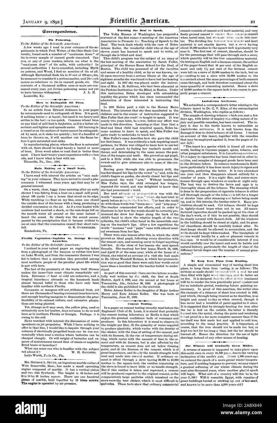 Tin Poisoning. How to Extinguish Oil Fires. Rain Making on a Small ...