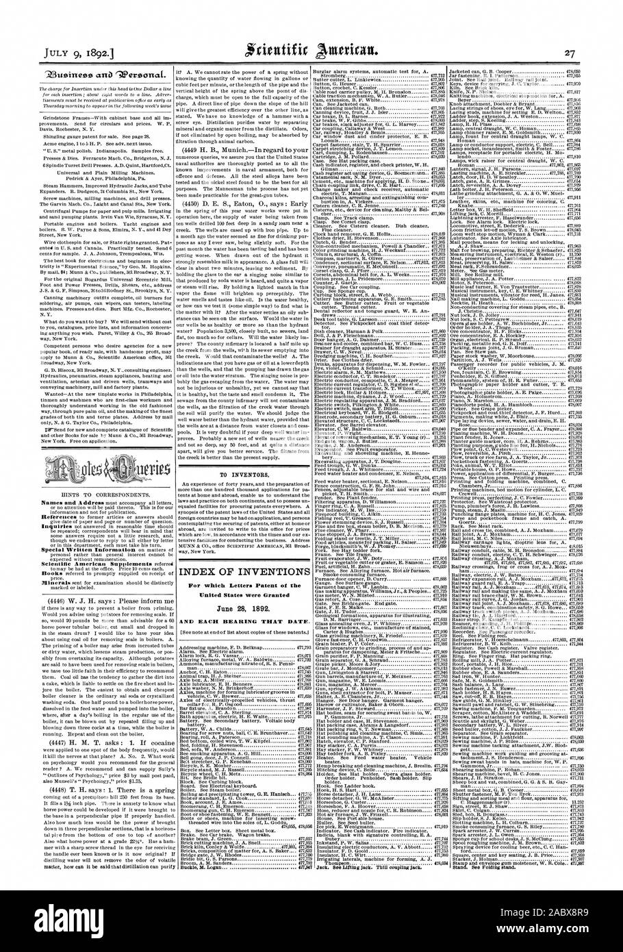 INDEX OF INVENTIONS For which Letters Patent of the United States were ...