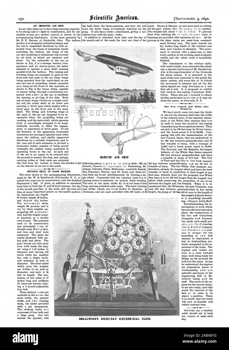 AN IMPROVED AIR SHIP. NOTABLE SKILL IN CLOCK MAKING. The New Cunard and ...