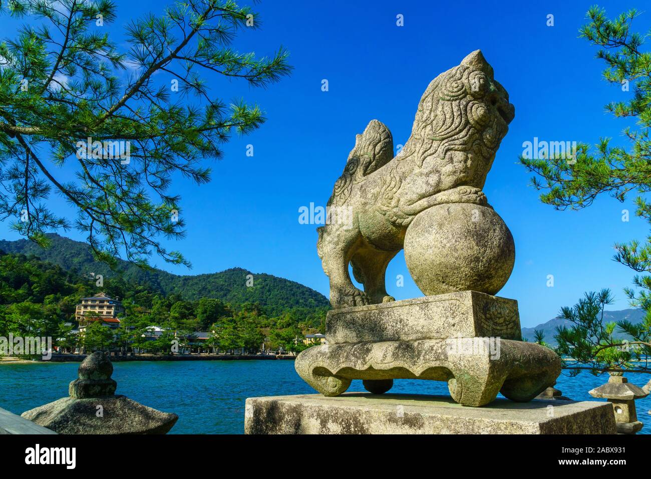View of an old statue in Miyajima (Itsukushima) Island, Japan Stock ...