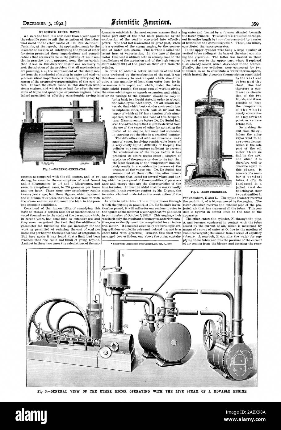 DE MINI'S ETHER MOTOR. PAR. AERO-CONDENSER., scientific american, 1892 ...
