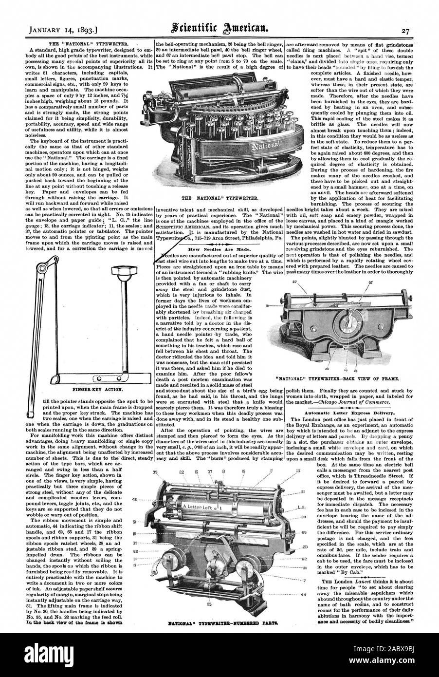 THE NATIONAL ' TYPEWRITER. How Needles Are Made. Automatic Letter ...