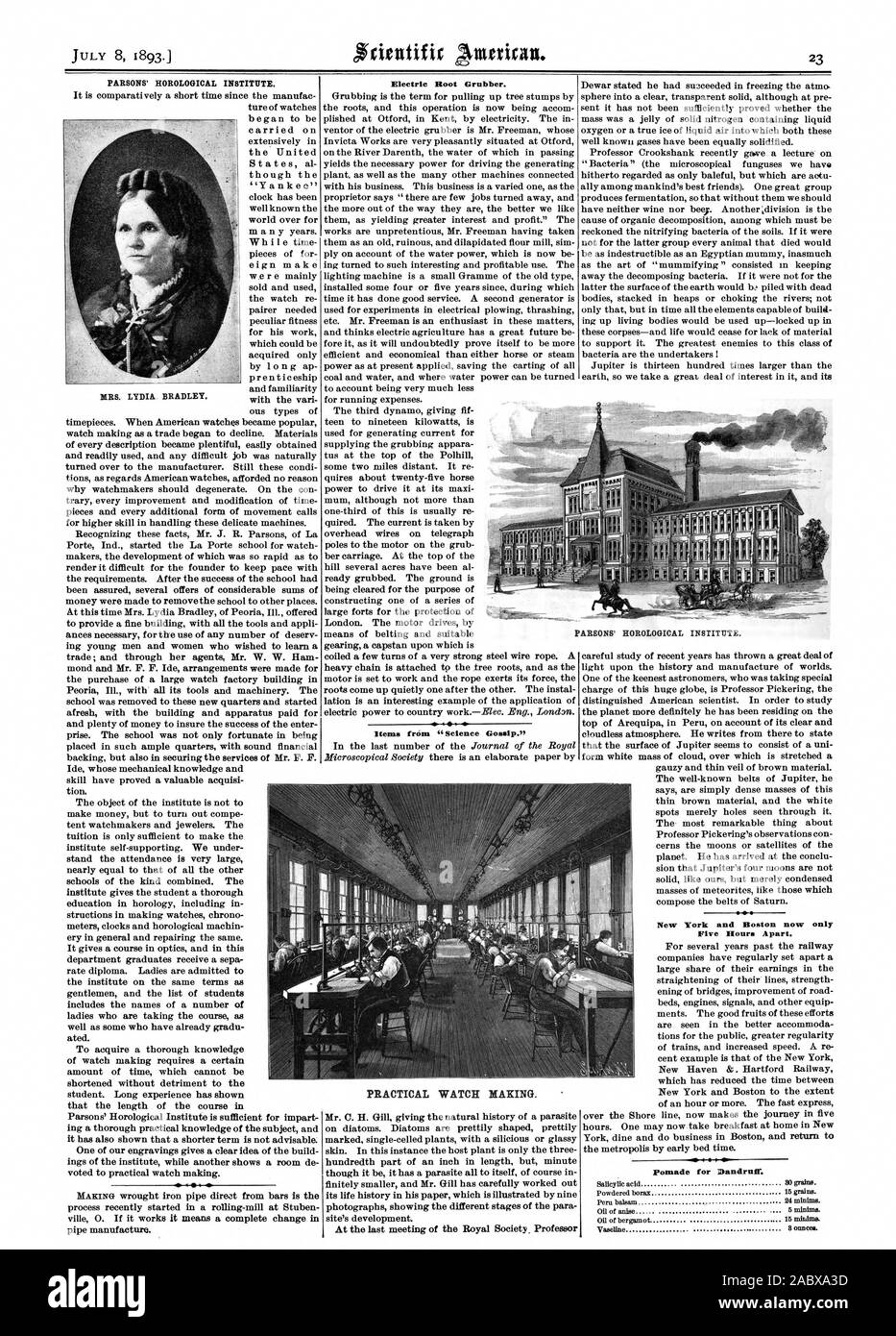 PARSONS' HOROLOGICAL INSTITUTE. Electric Root Grubber. Items from ...