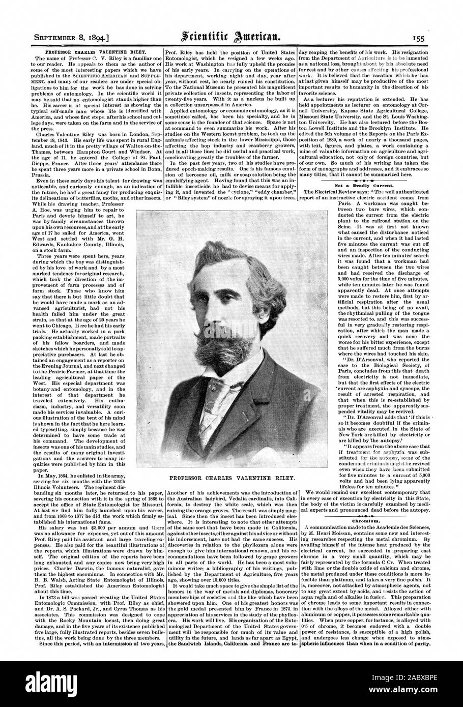 PROFESSOR CHARLES VALENTINE RILEY. Not a Deadly Current. Chromium ...