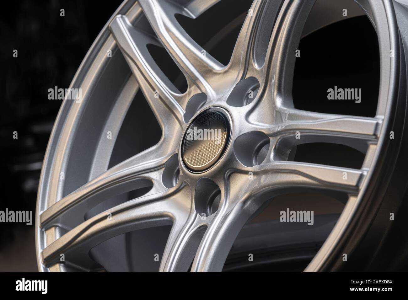 new silver aluminum rim wheel on black background. beautiful concept ...