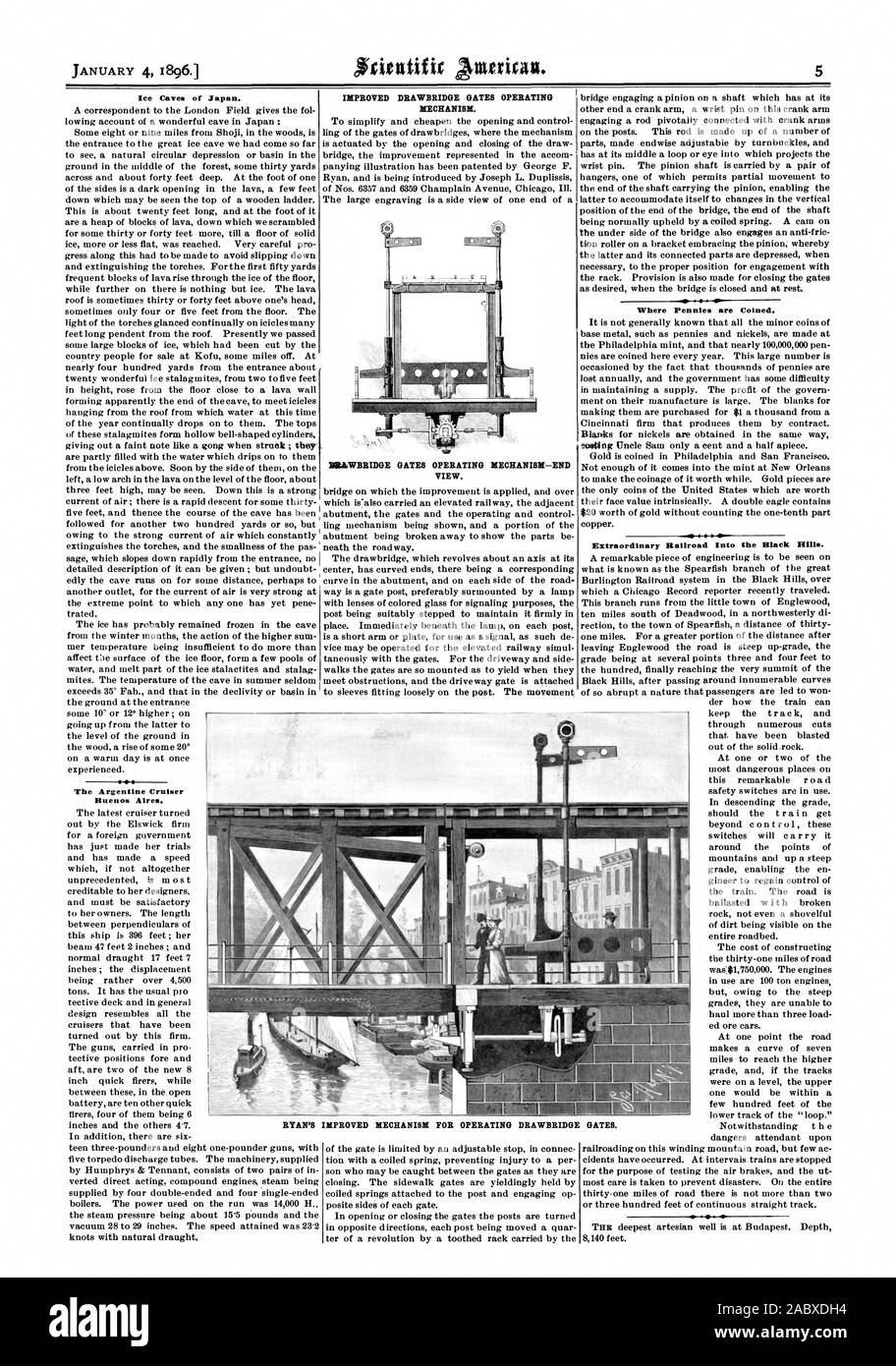 Drawbridge gates operating mechanism end view Black and White Stock ...