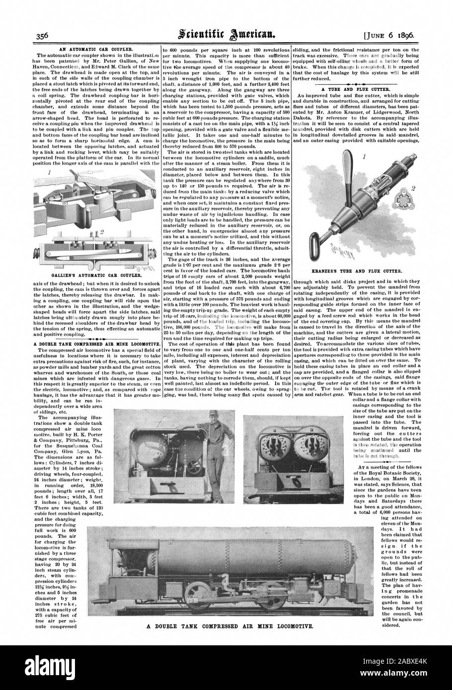 AN AUTOMATIC CAR COUPLER. A DOUBLE TANK COMPRESSED AIR MINE LOCOMOTIVE ...