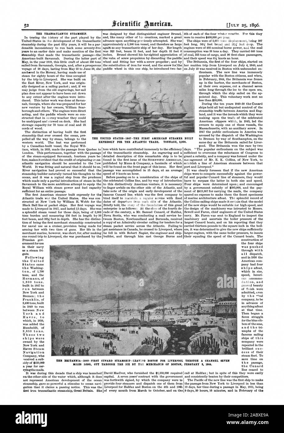 Trie britannia 1840 first cunard steamship leaving boston for li hi-res ...