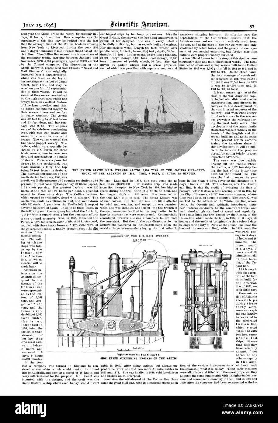 THE UNITED STATES MAIL STEAMER ARCTIC 2860 TONS OF THE COLLINS LINE ...