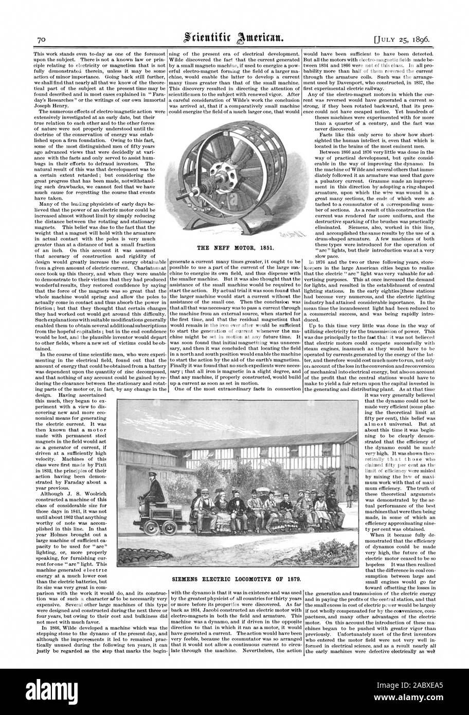 THE NEFF MOTOR 1851. SIEMENS ELECTRIC LOCOMOTIVE OF 1879., scientific ...
