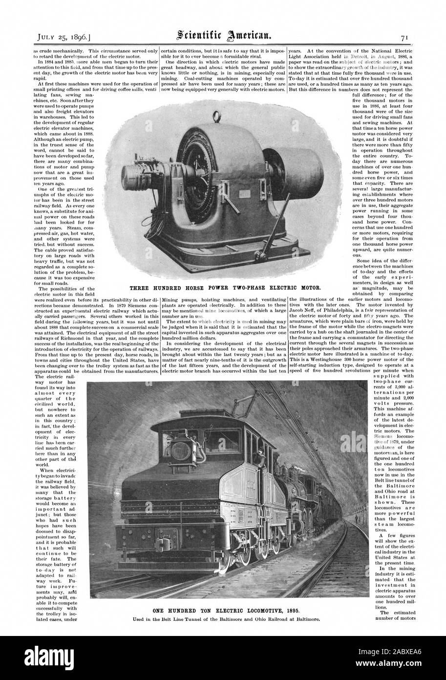 THREE HUNDRED HORSE POWER TWO-PHASE ELECTRIC MOTOR. ONE HUNDRED TON ...
