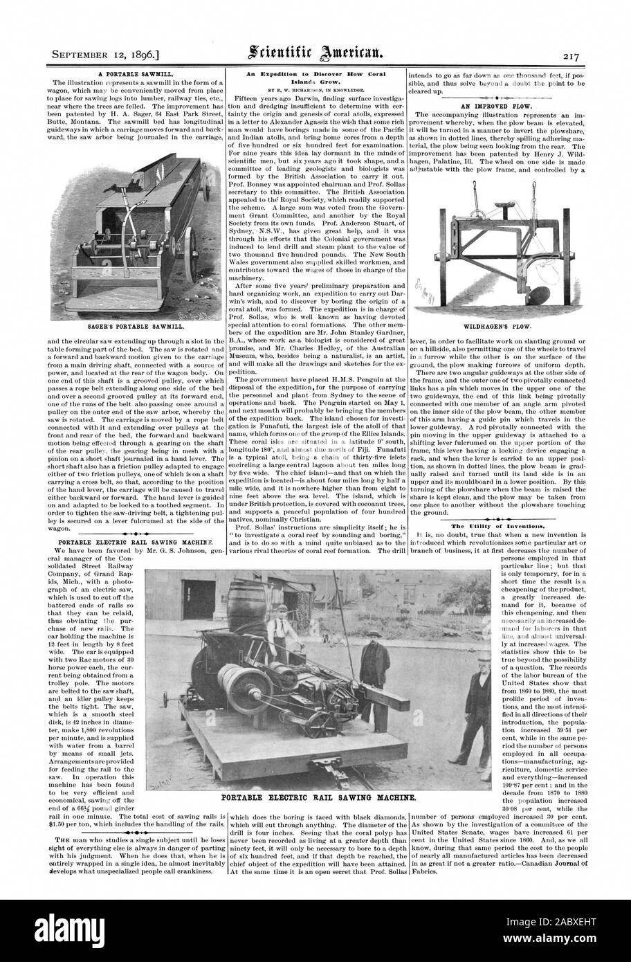 A PORTABLE SAWMILL. SAGER'S PORTABLE SAWMILL. PORTABLE ELECTRIC RAIL ...