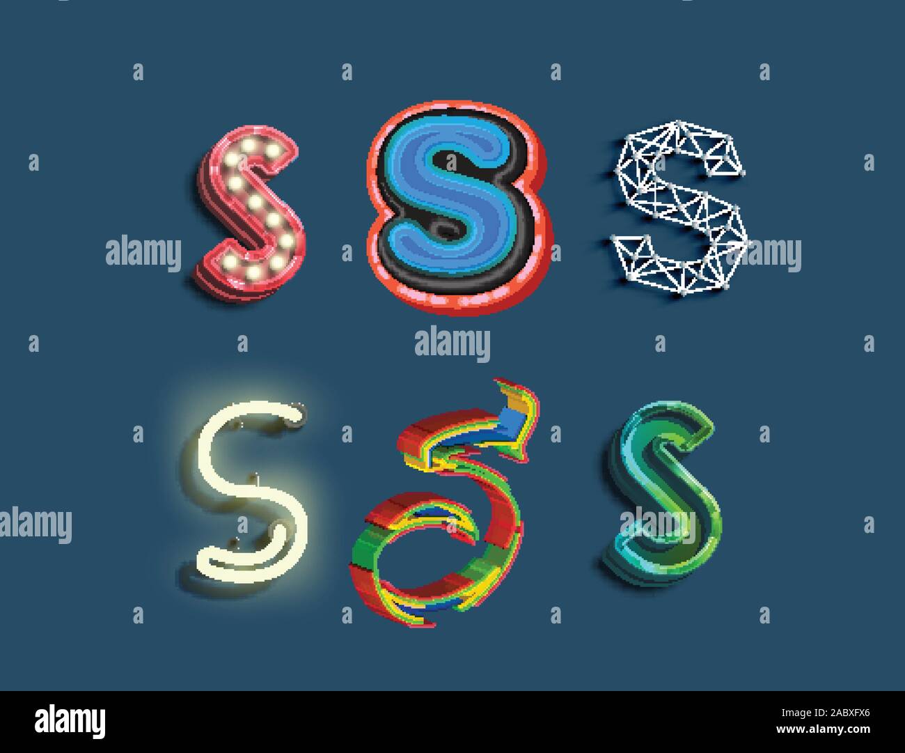 A character set of 6 different styled font, vector Stock Vector Image ...