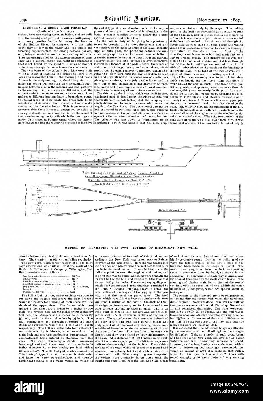 LENGTHENING A HUDSON RIVER STEAMBOAT. METHOD OF SEPARATING THE TWO ...