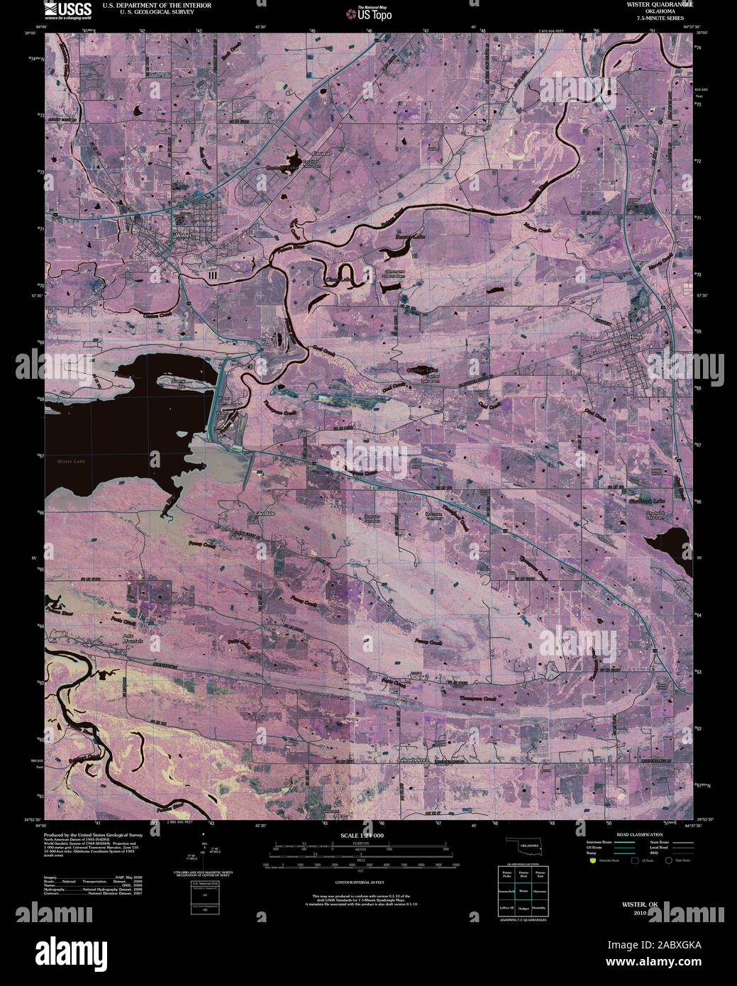 USGS TOPO Map Oklahoma OK Wister 20100213 TM Inverted Restoration Stock ...