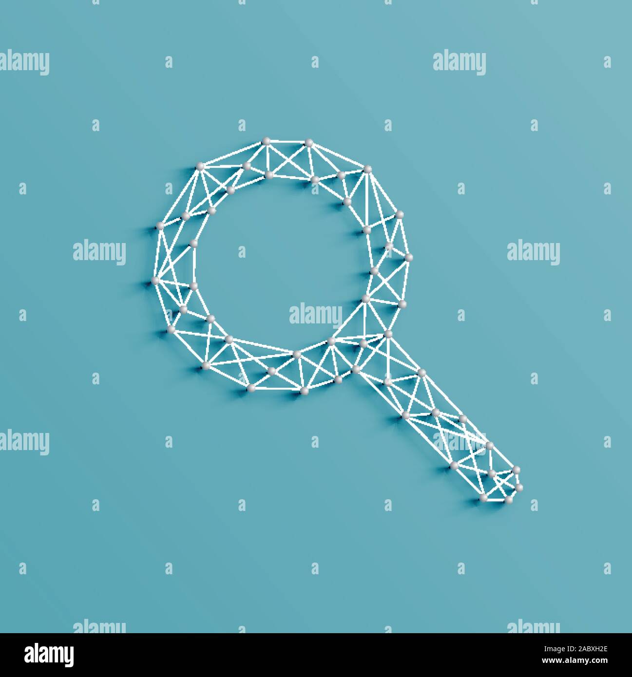 Realistic illustration of a search icon made by pins and strings ...