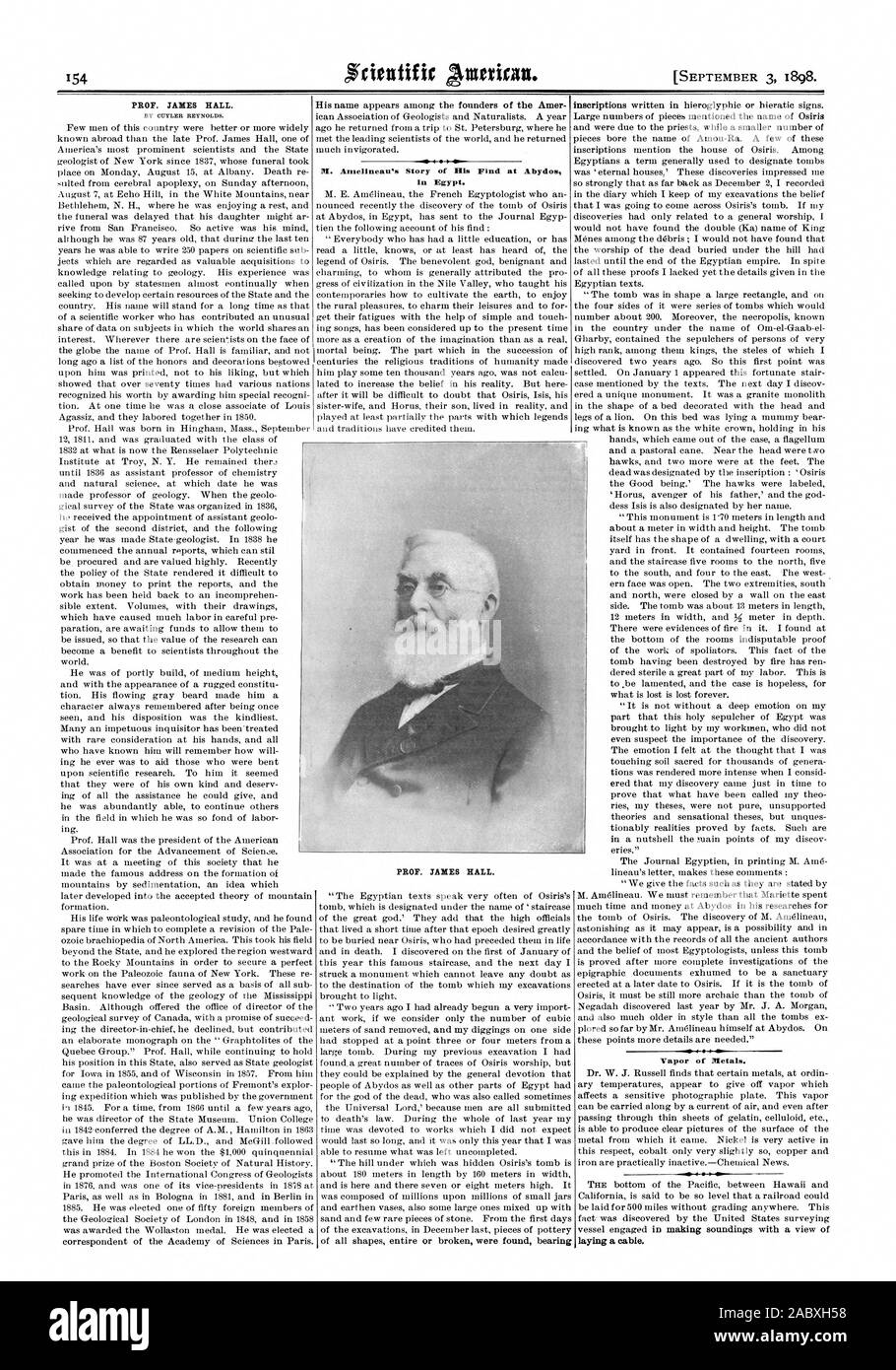 PROF. JAMES HALL. Aznelineau's Story of His Find at Abydos In Egypt ...