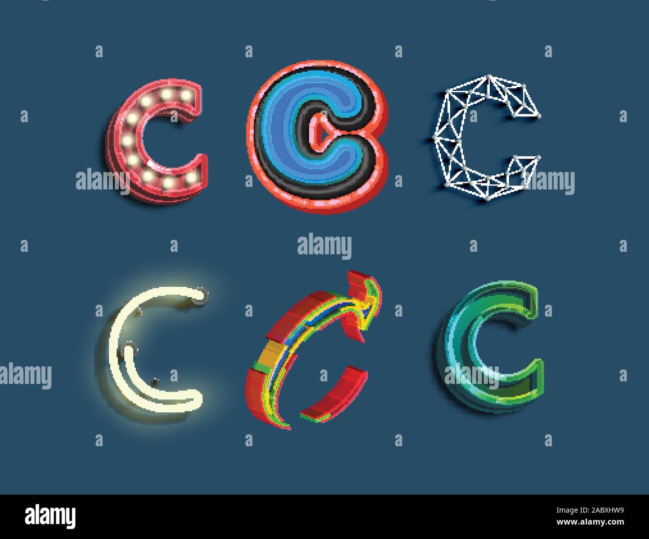 A character set of 6 different styled font, vector Stock Vector Image ...
