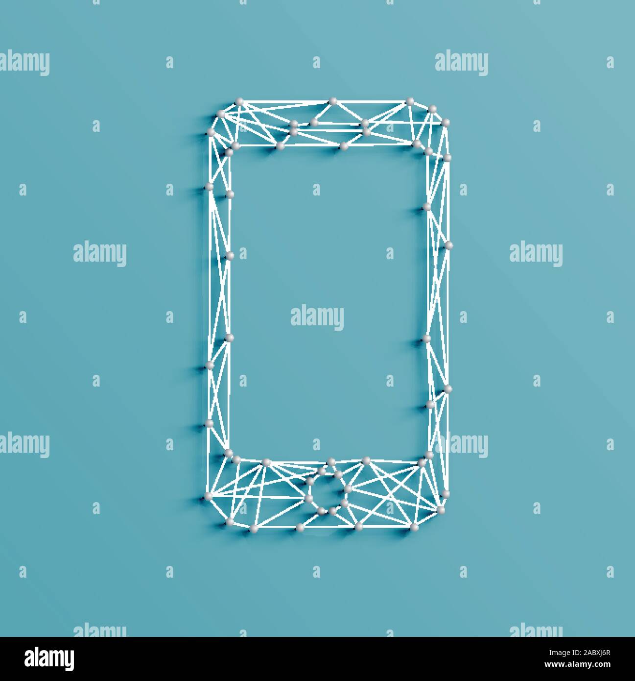 Realistic illustration of a mobile phone icon made by pins and strings ...