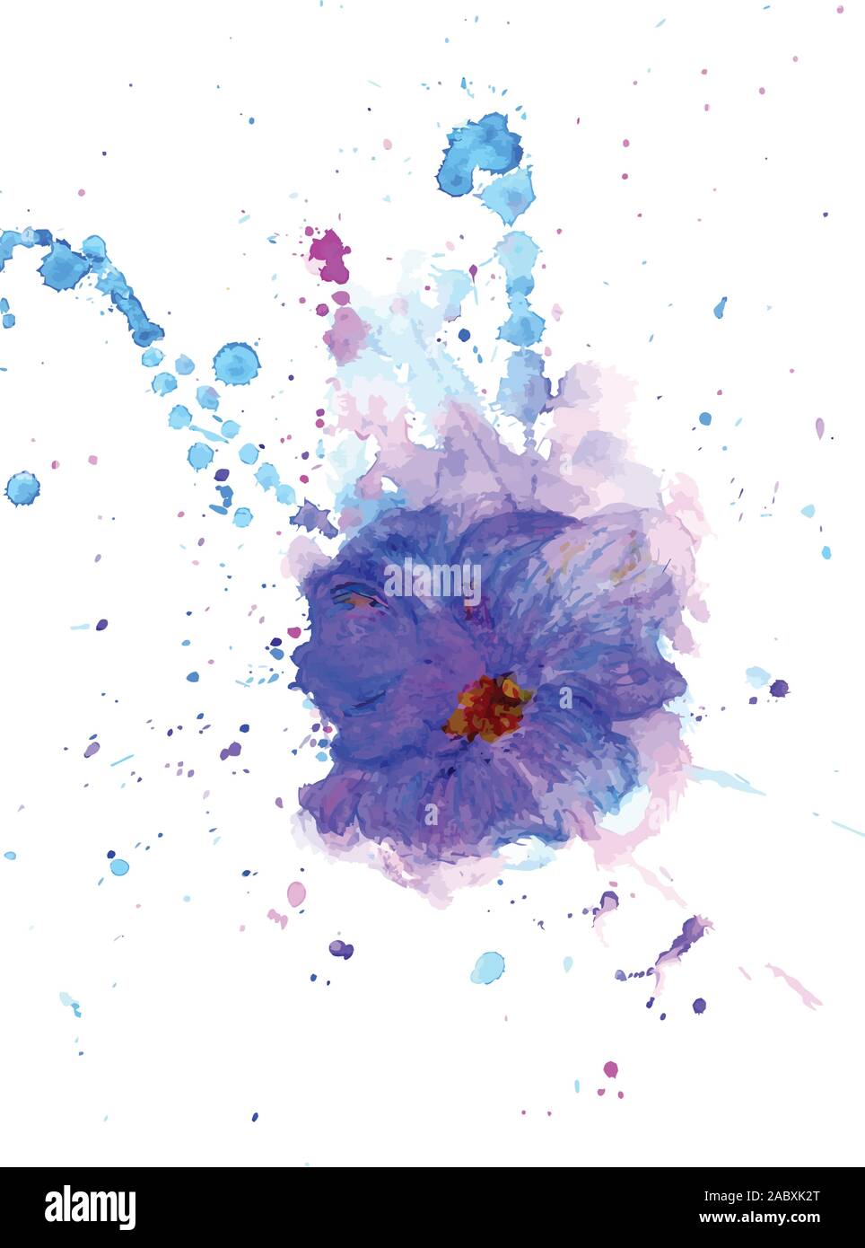 Abstract stylized flower in watercolor with splatters on white ...
