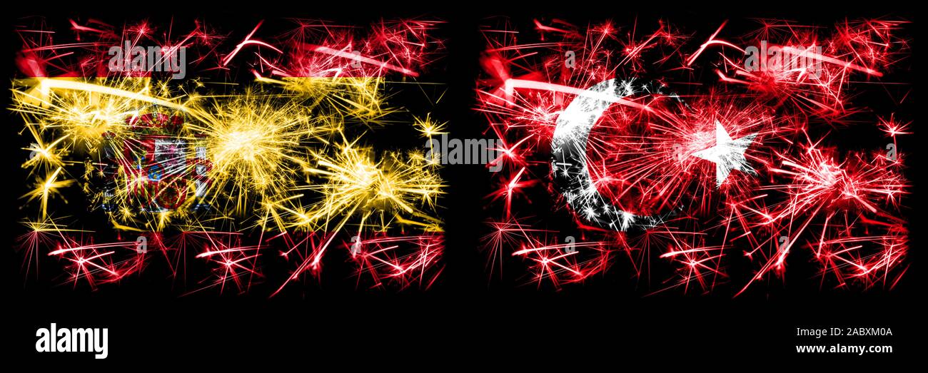 Spanish vs Turkey, Turkish New Year celebration sparkling fireworks ...