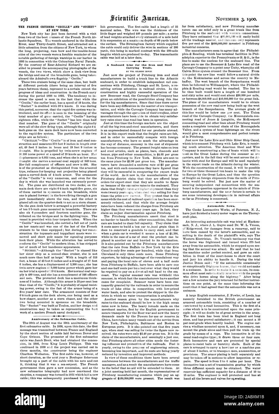 THE FRENCH CRUISERS 'CECILLE ' AND ' SUCHET ' AT NEW YORK. Anniversary ...