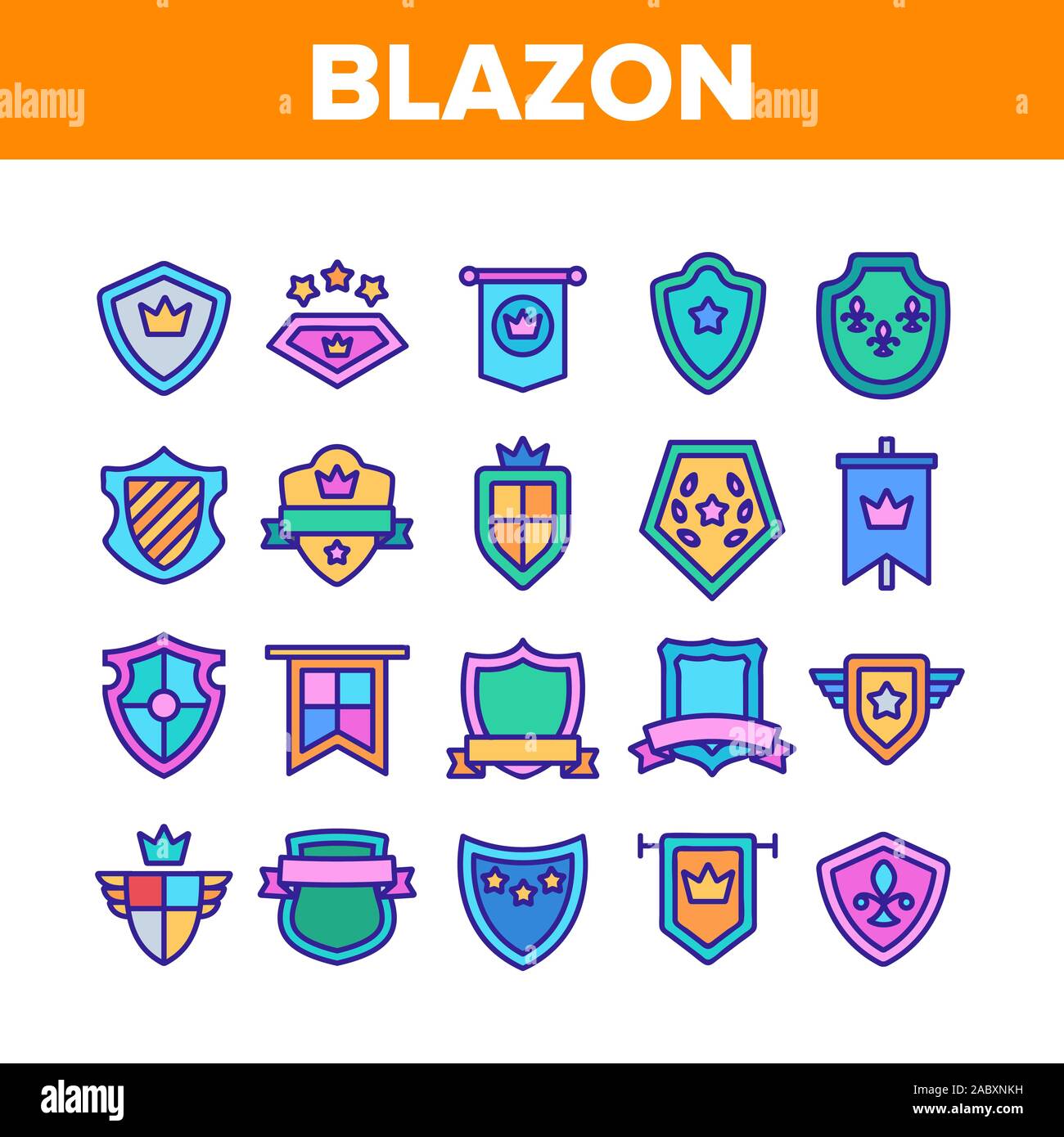 Blazon Shield Shapes Collection Icons Set Vector Stock Vector Image ...
