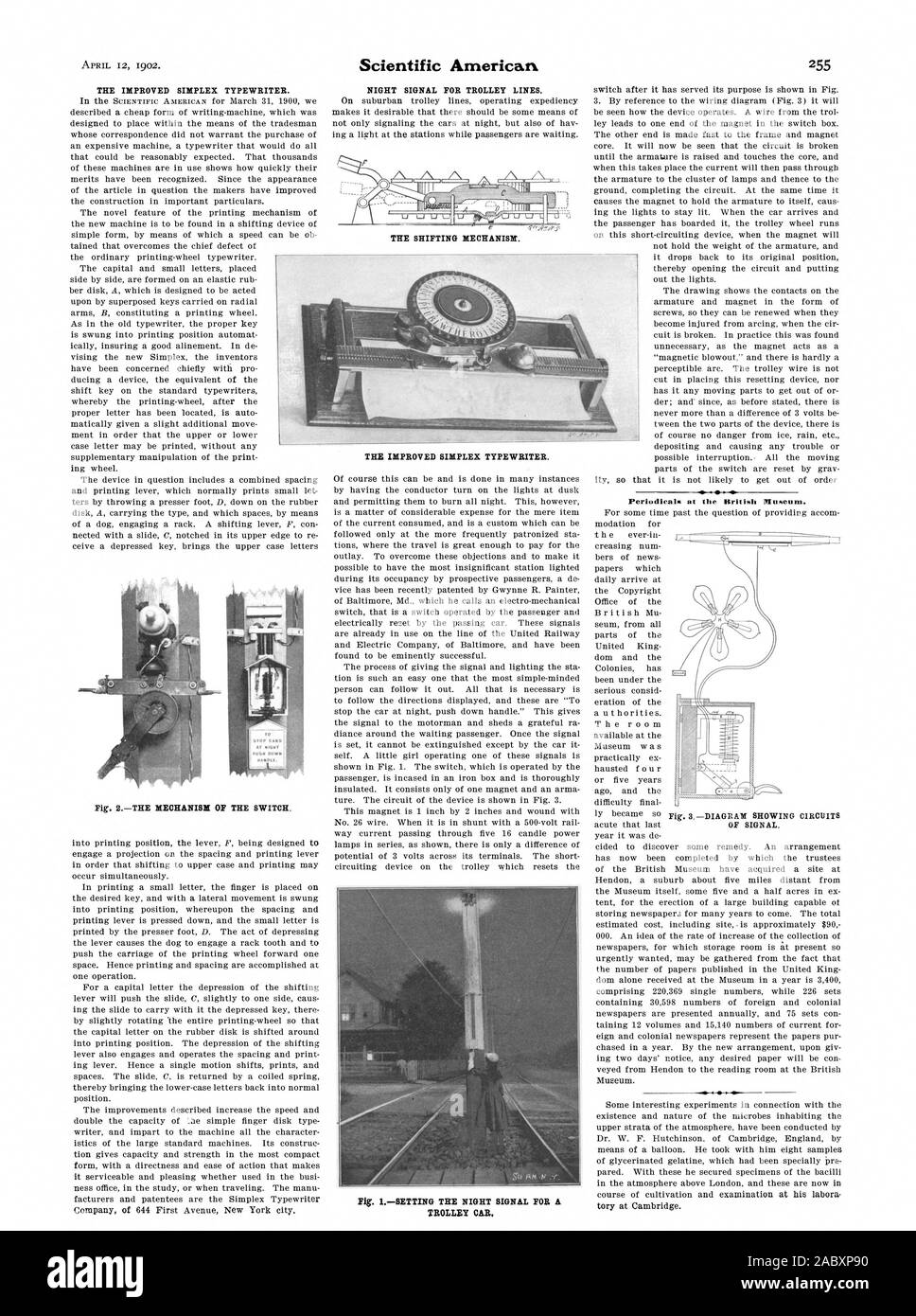 THE IMPROVED SIMPLEX TYPEWRITER. NIGHT SIGNAL FOR TROLLEY LINES. THE ...