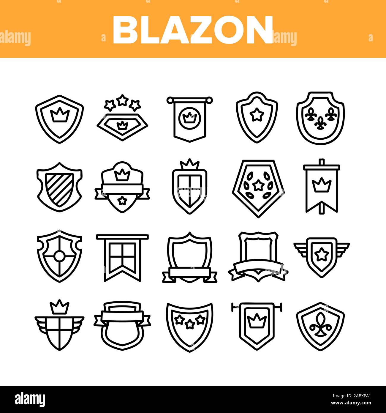 Blazon Shield Shapes Collection Icons Set Vector Stock Vector Image ...