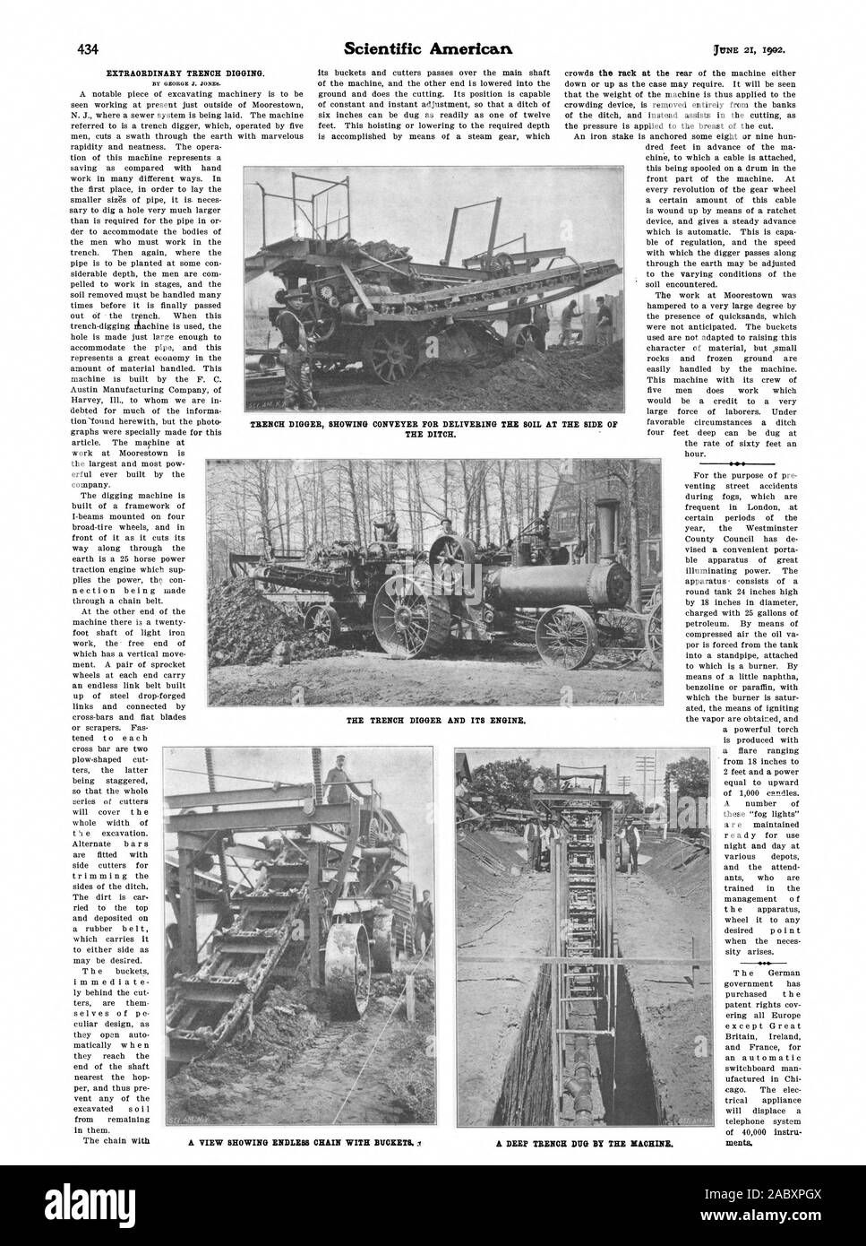 Trench digger showing conveyer for delivering hi-res stock photography ...