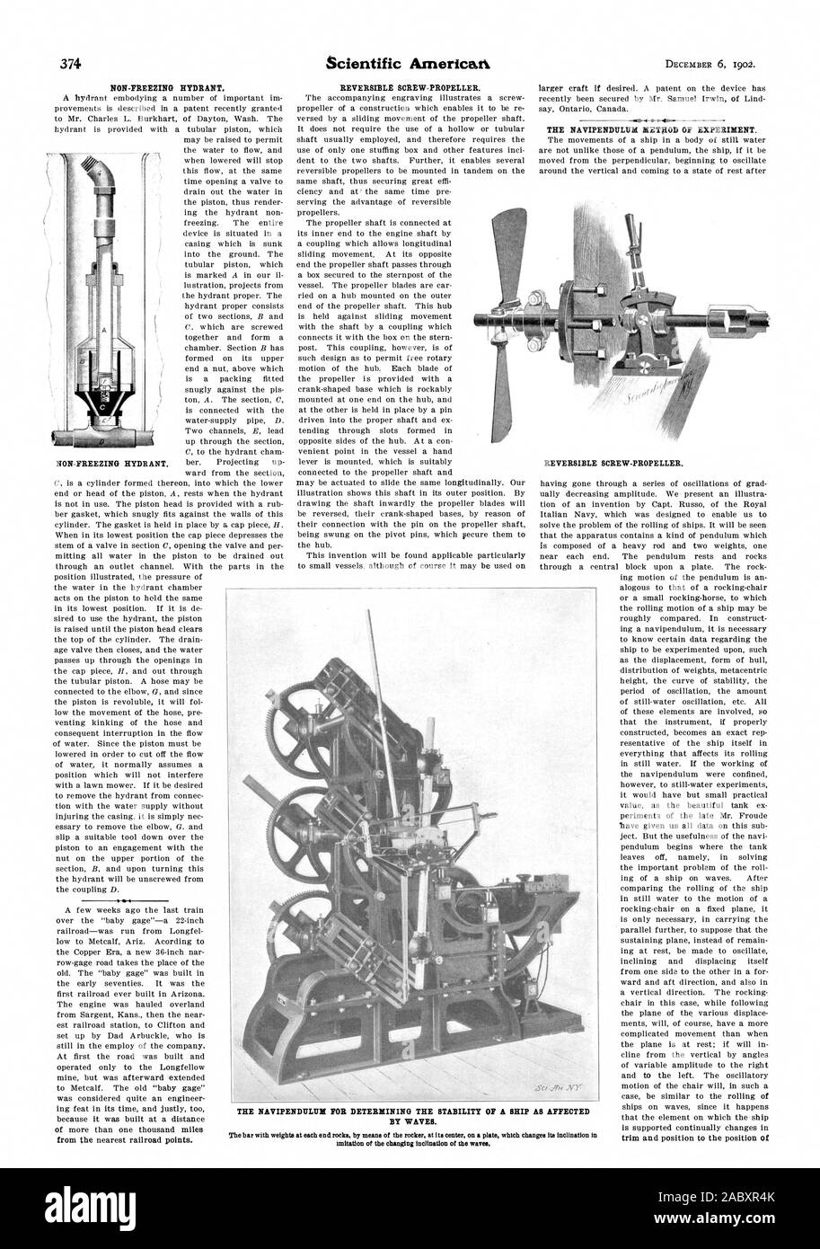 NON-FREEZING HYDRANT. REVERSIBLE SCREW-PROPELLER. THE NAVIPENDULIMI ...