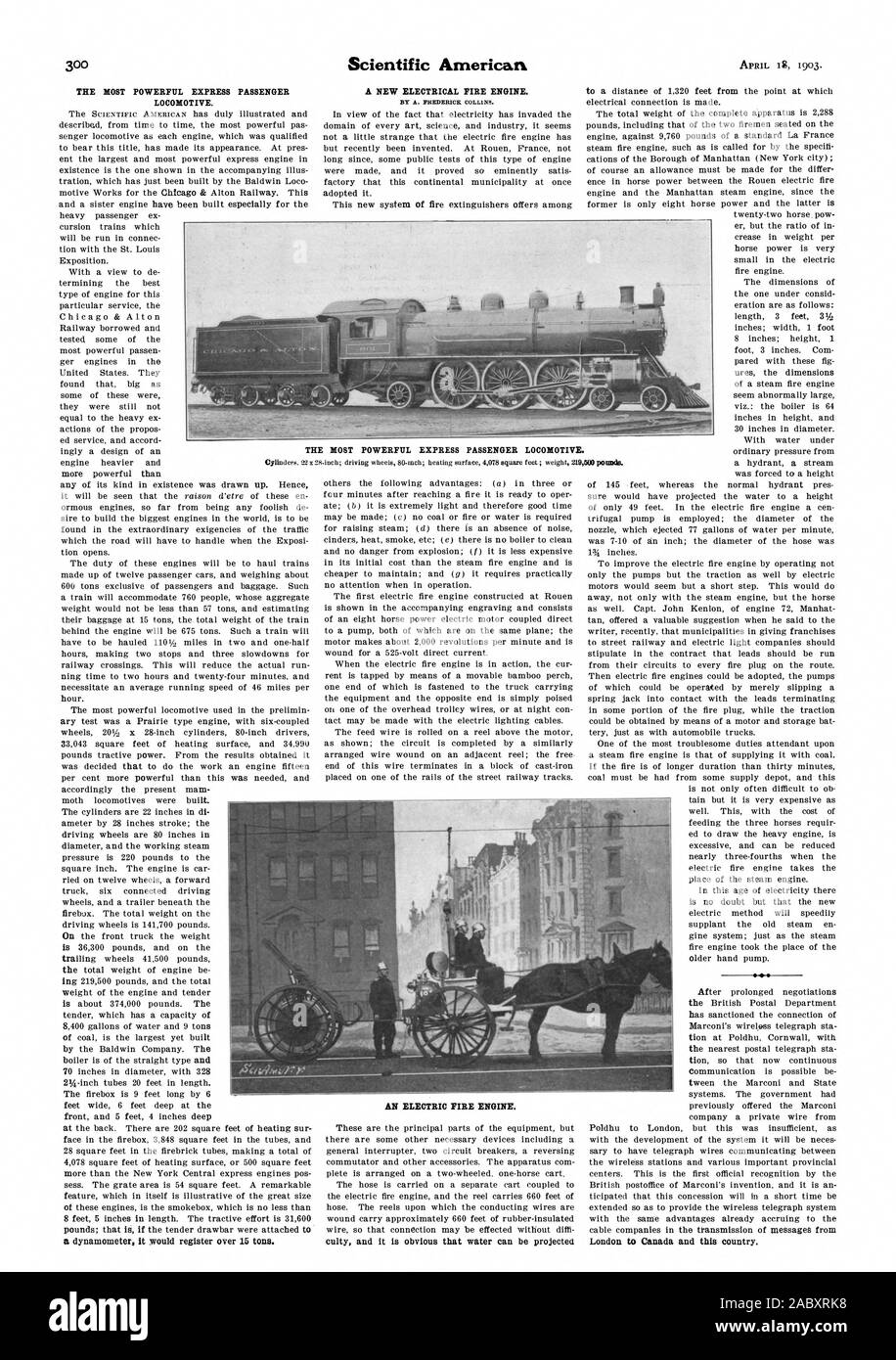THE MOST POWERFUL EXPRESS PASSENGER LOCOMOTIVE. A NEW ELECTRICAL FIRE ...