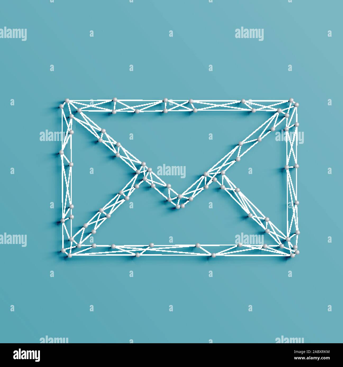 Realistic illustration of an email icon made by pins and strings ...