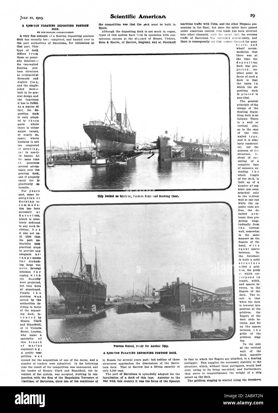 6000 ton floating depositing pontoon dock Black and White Stock Photos ...
