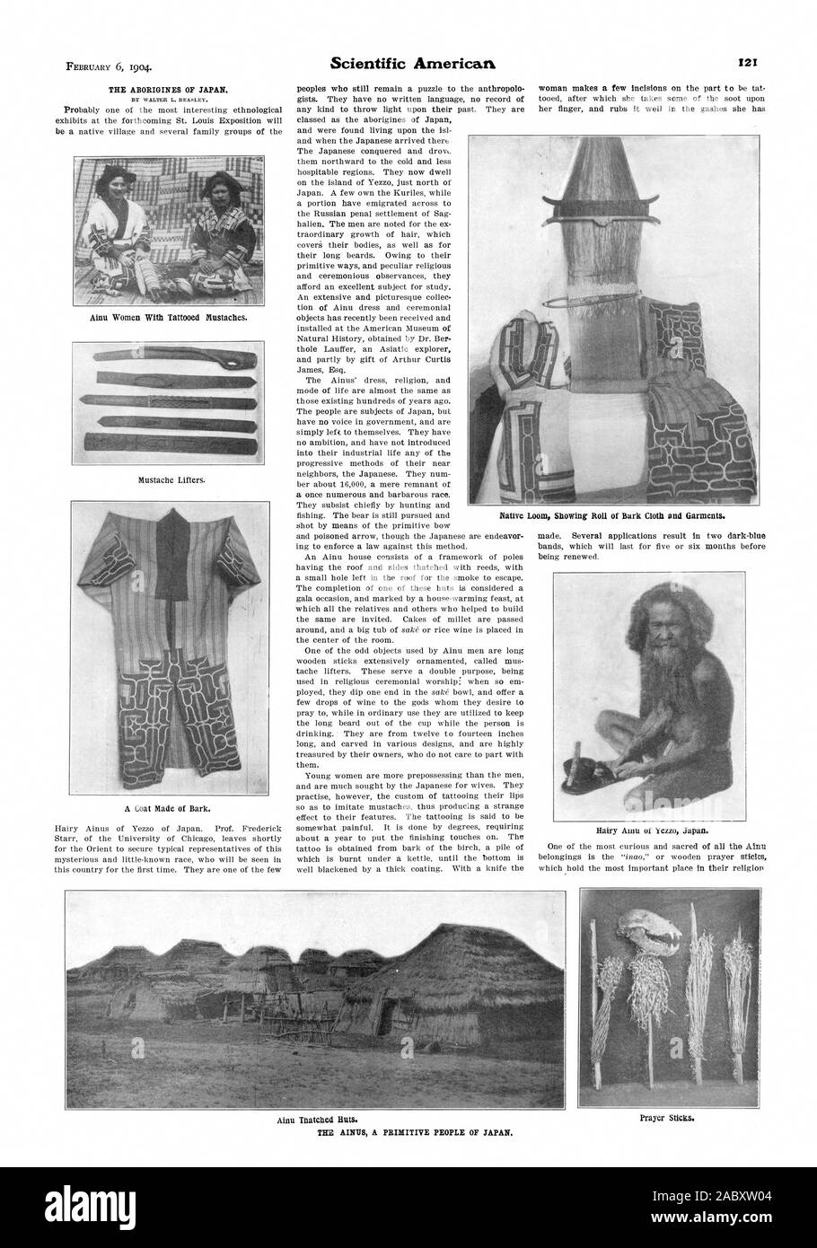 Native Loom Showing Roll of Bark Cloth and Garments. Ainu Thatched Ruts ...