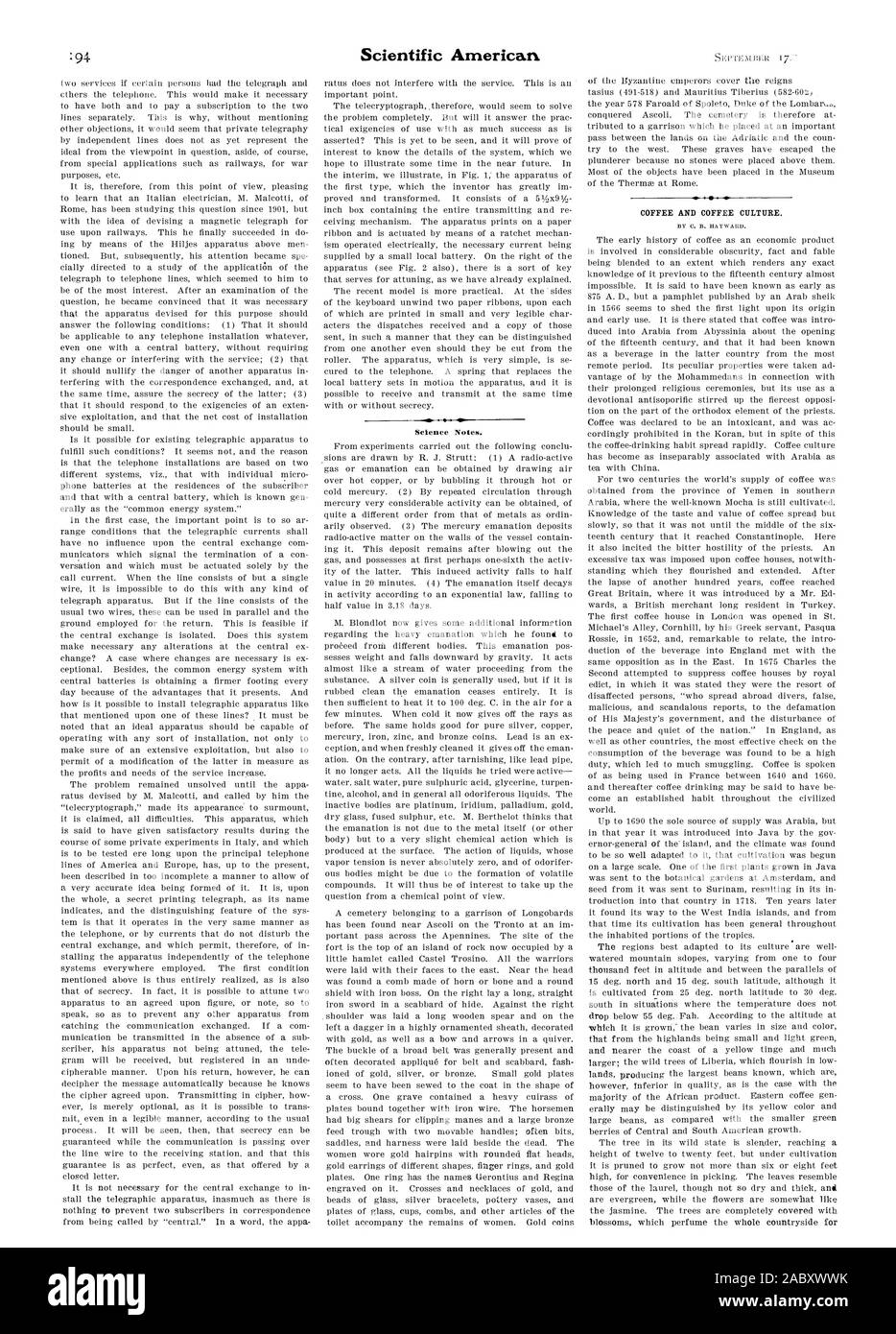 Science Notes., scientific american, 1904-09-17 Stock Photo - Alamy