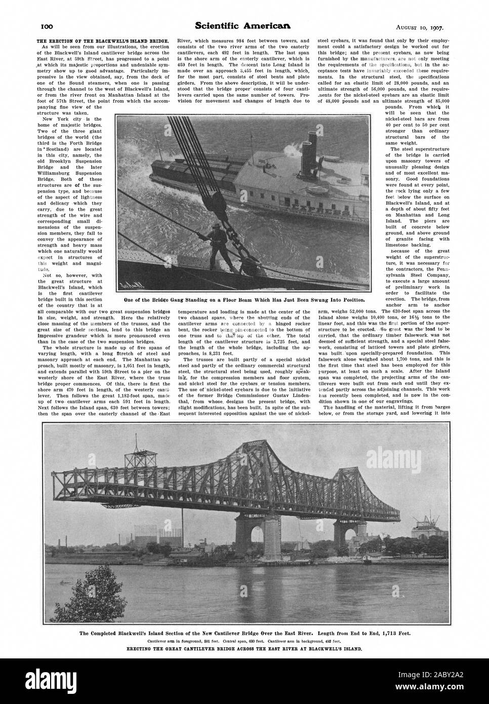 THE ERECTION OF THE BLACKWELL'S ISLAND BRIDGE. ERECTING THE GREAT ...