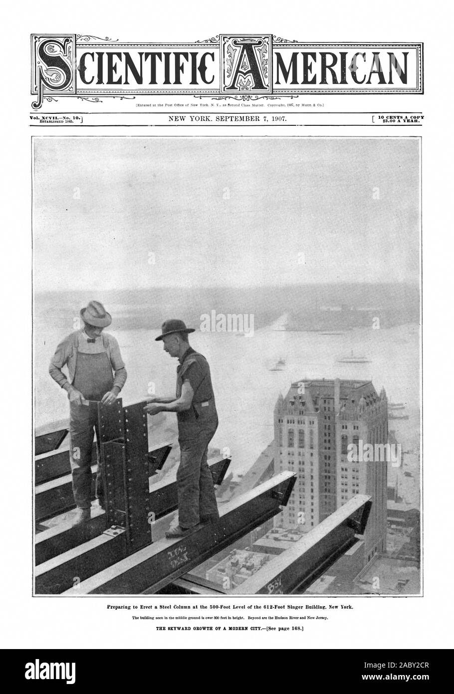 Preparing to Erect a Steel Column at the 500-Foot Level of the 612-Foot ...