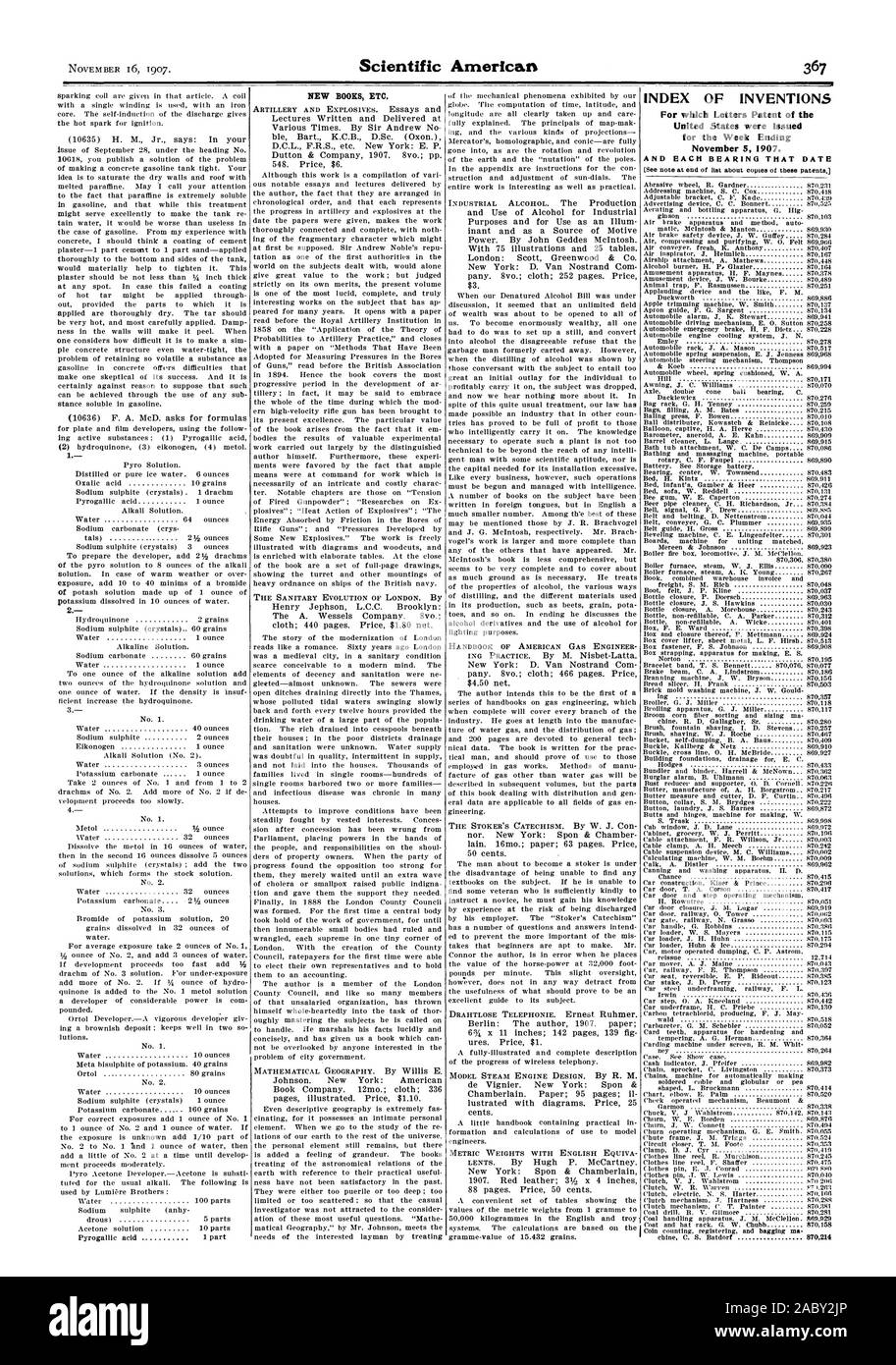 NEW BOOKS ETC. INDEX OF INVENTIONS For which Letters Patent of the ...