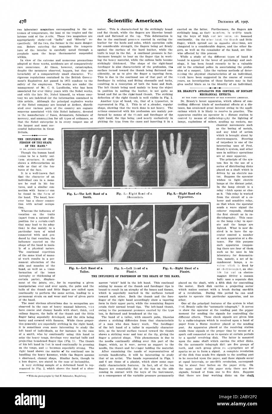 THE INFLUENCE OF PRO FESSION ON THE SHAPE OF THE HAND. DR. BRANLY'S ...