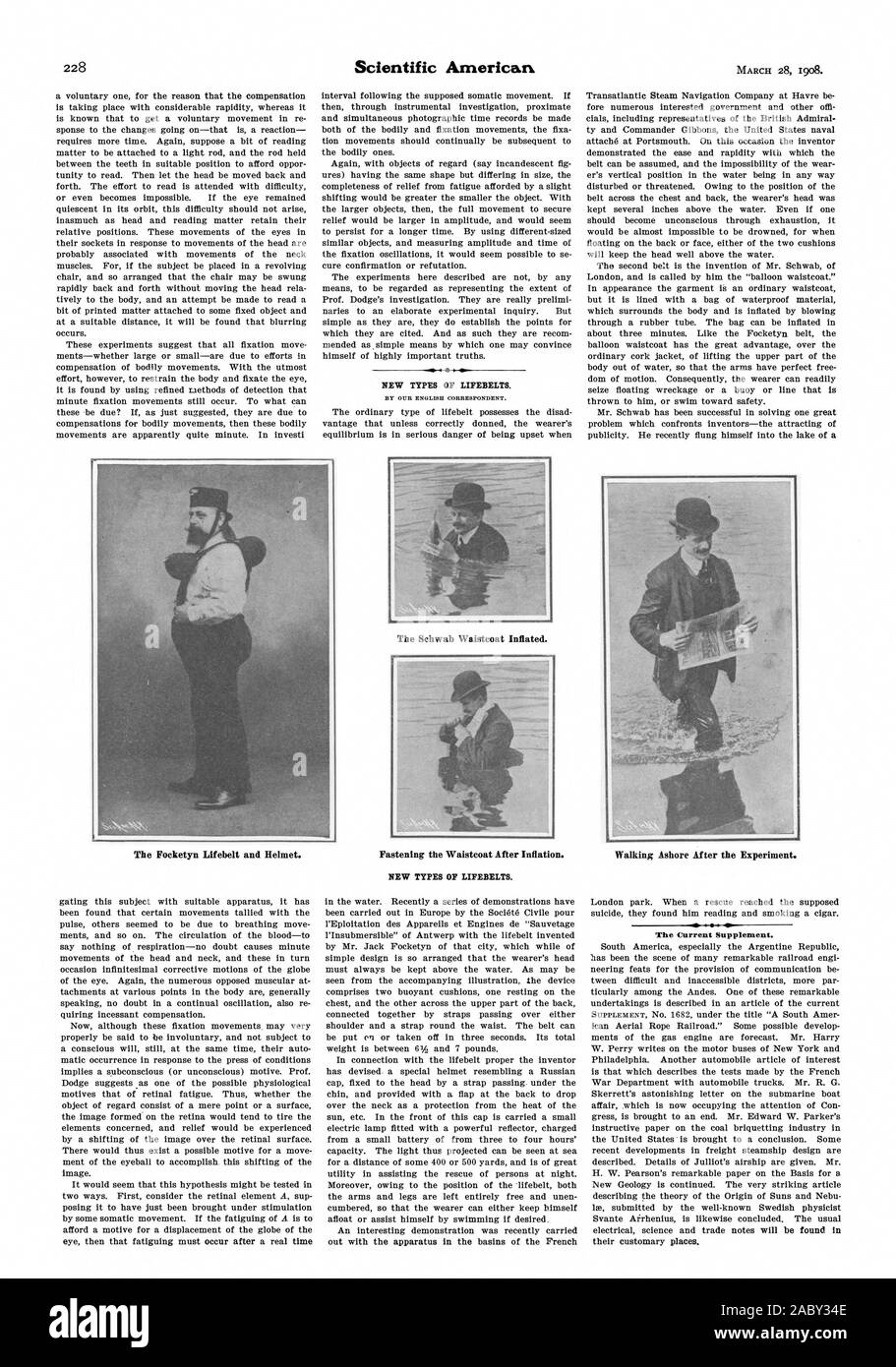 NEW TYPES OF LIFEBELTS. The Focketyn Lifebelt and Helmet. The Schwab ...
