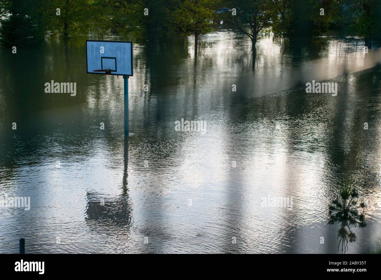 Sunken pitch during floods, Warsaw, Poland Stock Photo - Alamy