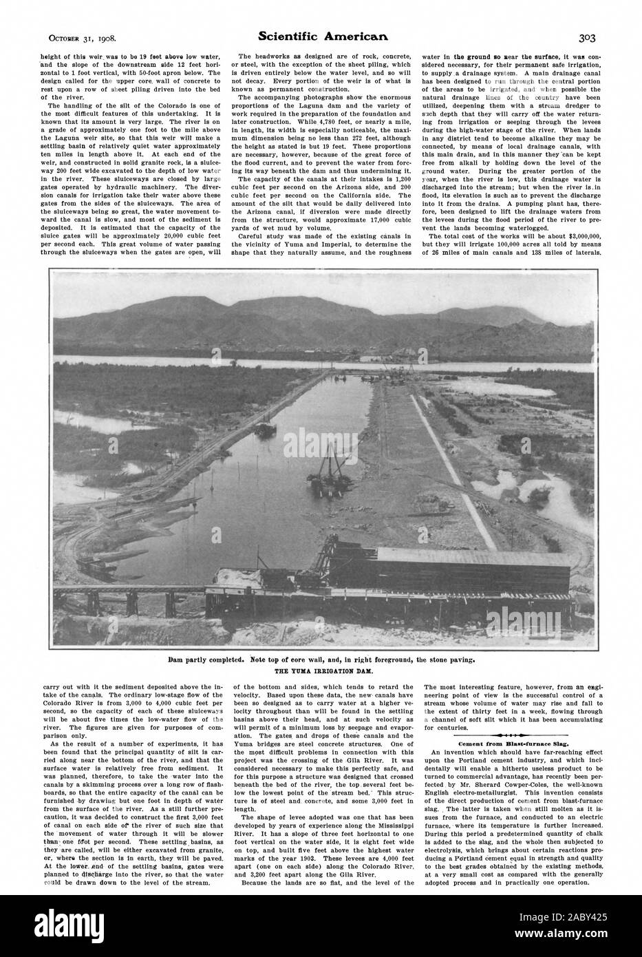 Dam partly completed. Note top of core wall and in right foreground the ...