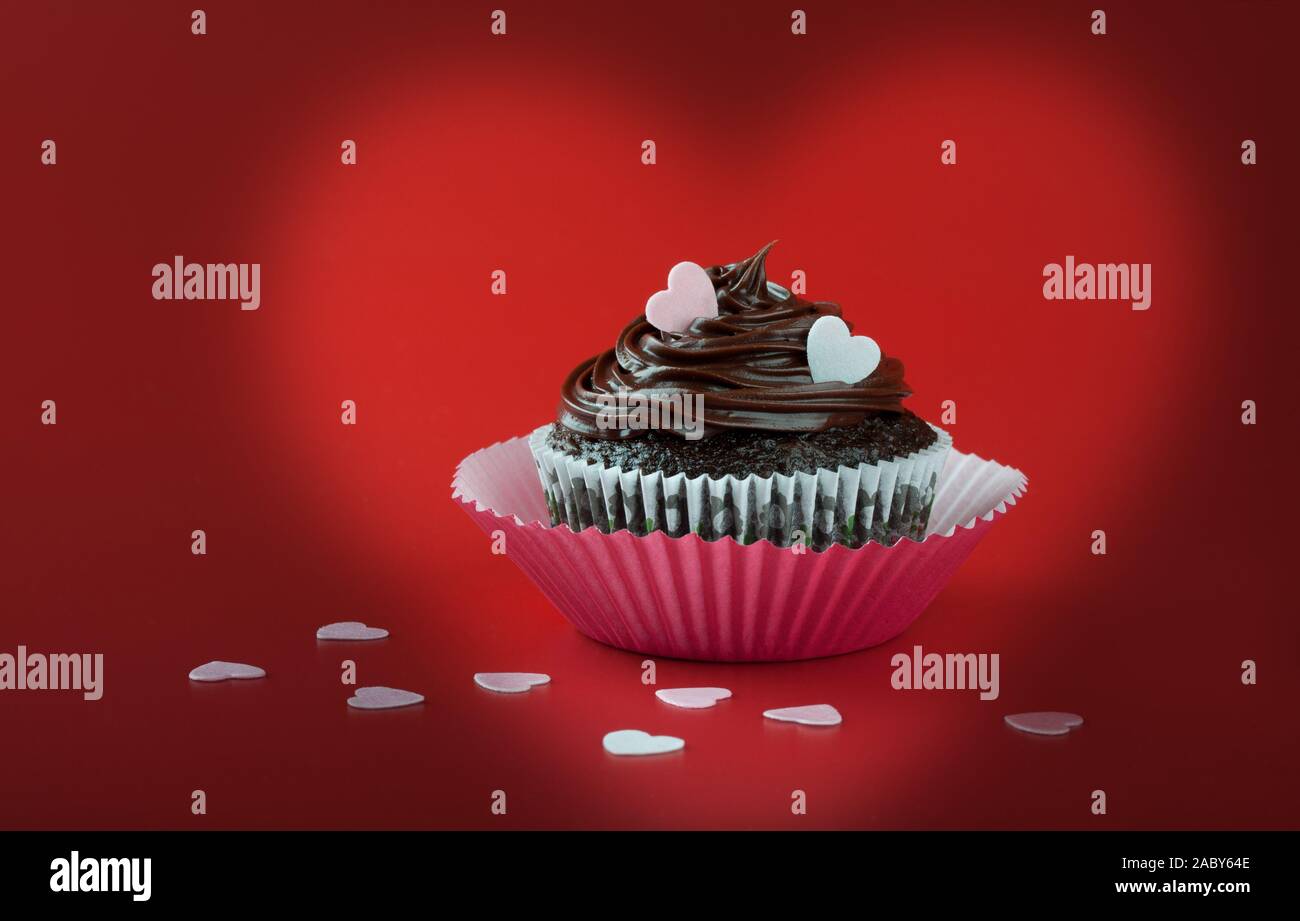 Chocolate cupcake with nice chocolate icing garnish with pink eatable ...