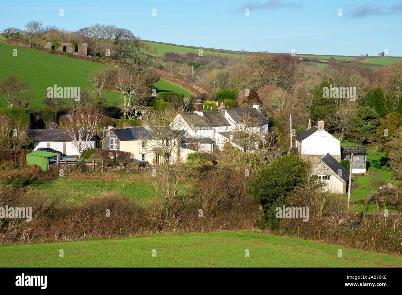 The tiny hamlet of Ford, near East Prawle, Devon, with Ford Chapel, a ...