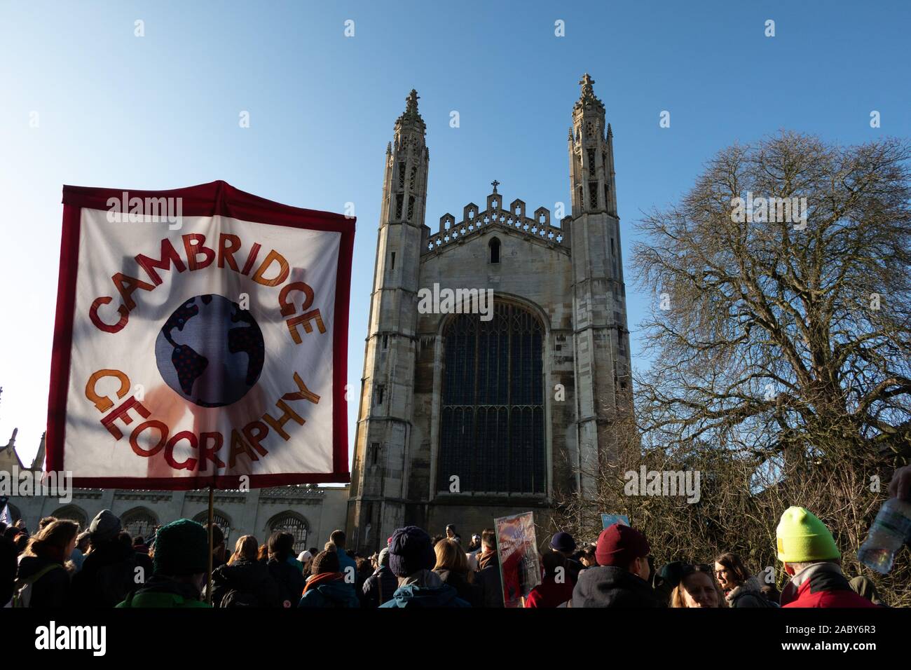 UCU Banner during strike and protest in Cambridge. University workers ...