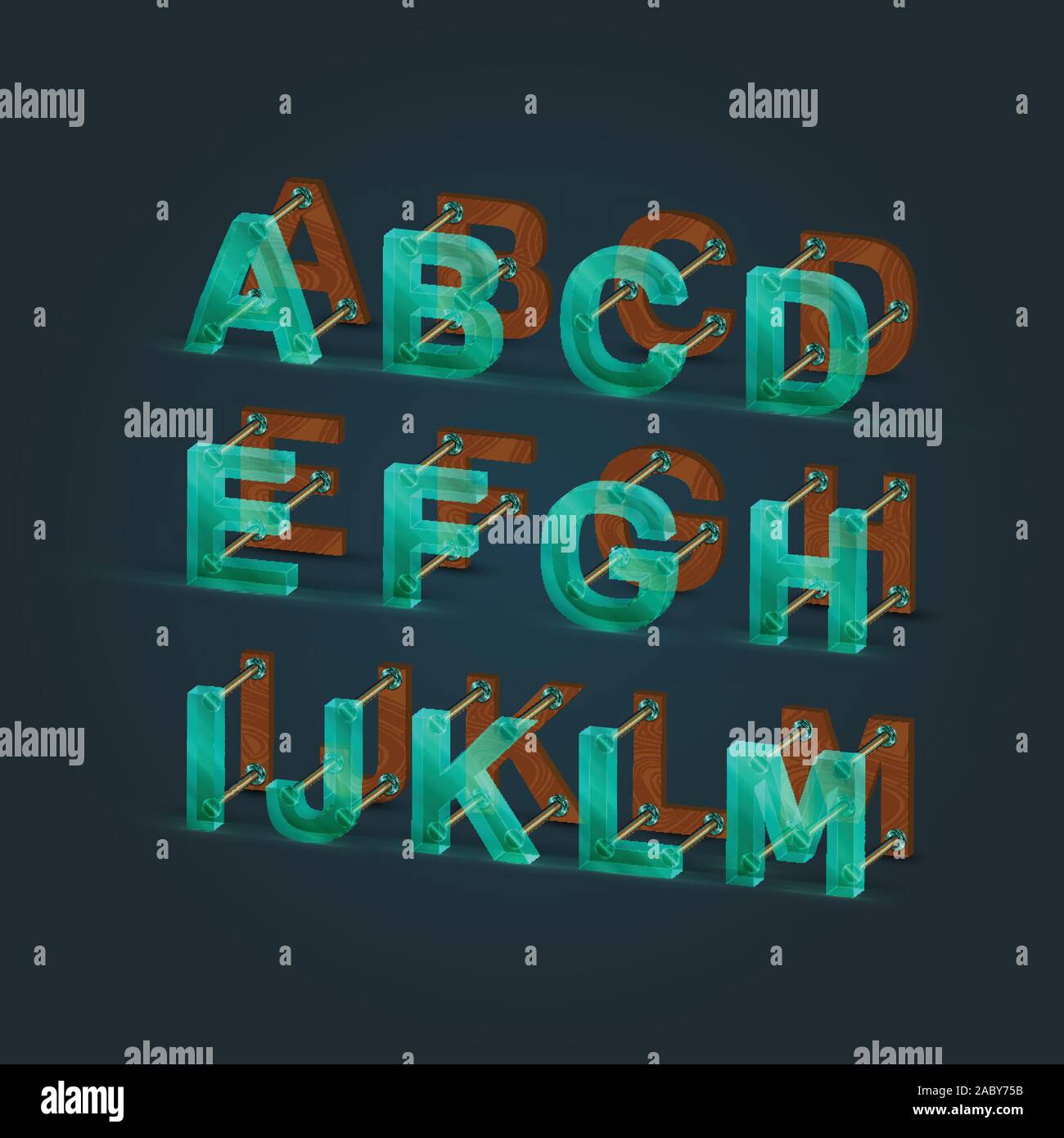Realistic glass and wood font set, vector illustration Stock Vector ...
